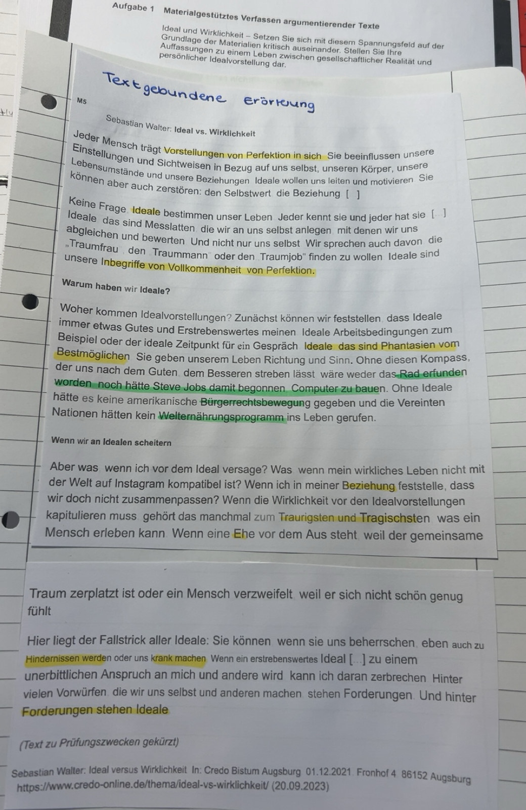 Gelöst:Aufgabe 1 Materialgestütztes Verfassen argumentierender Texte ...