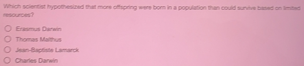 Solved: Which scientist hypothesized that more offspring were born in a ...