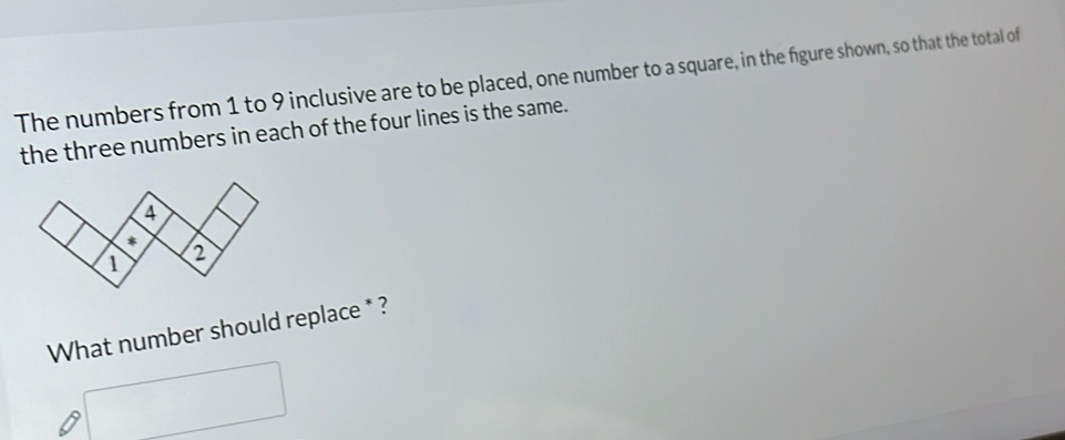 Solved: The numbers from 1 to 9 inclusive are to be placed, one number ...