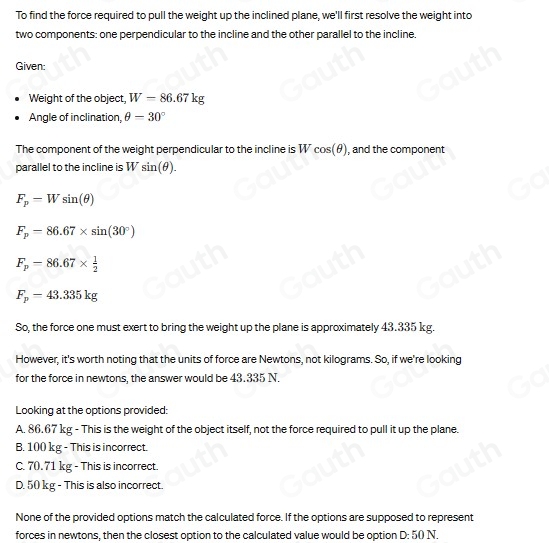 تم الحل:A 100 kg weight rests on a 30° inclined plane. Neglecting ...