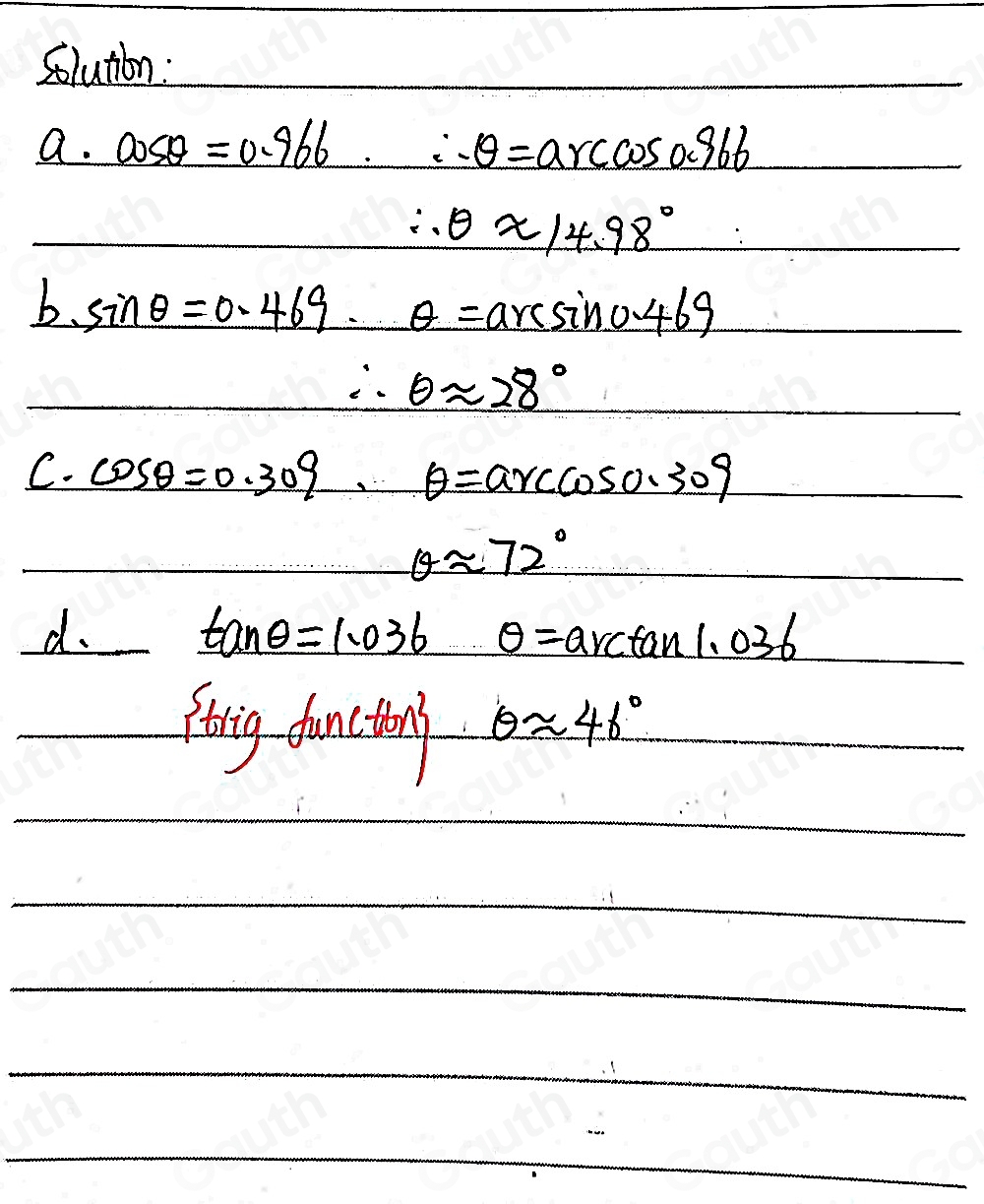 Solved: Approximate the angles that have the following quotients ...