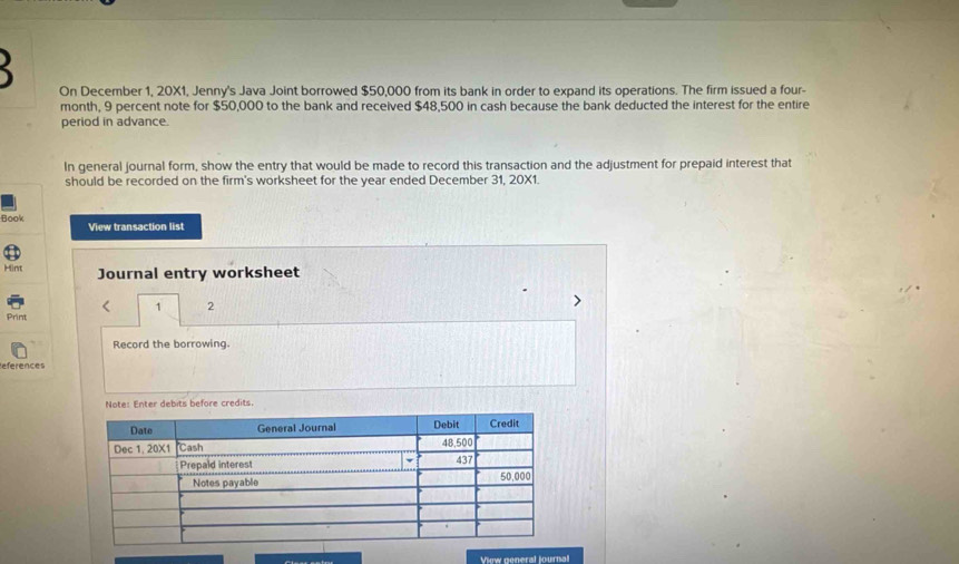Solved: On December 1, 20X1, Jenny's Java Joint borrowed $50,000 from ...