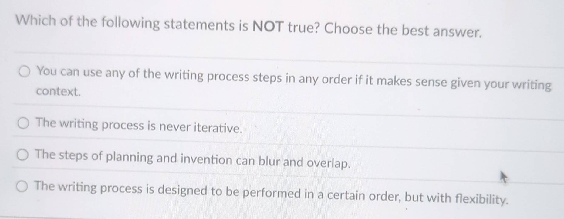 Solved: Which of the following statements is NOT true? Choose the best ...