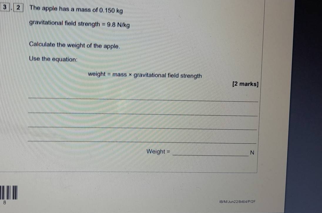 Solved: 3 . 2 The apple has a mass of 0.150 kg gravitational field ...