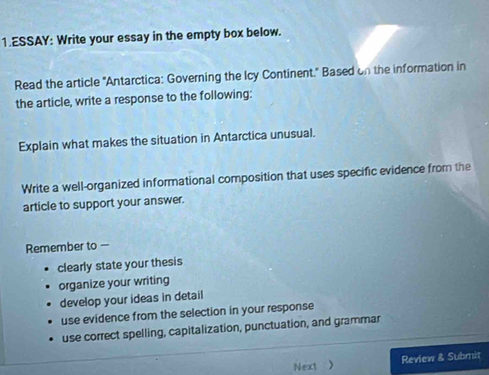 Solved: ESSAY: Write your essay in the empty box below. Read the ...