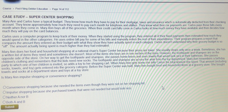 Solved: Course > Post-Filing Debtor Education > Page 14 of 112 CASE ...