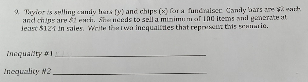 Solved: Taylor is selling candy bars (y) and chips (x) for a fundraiser ...