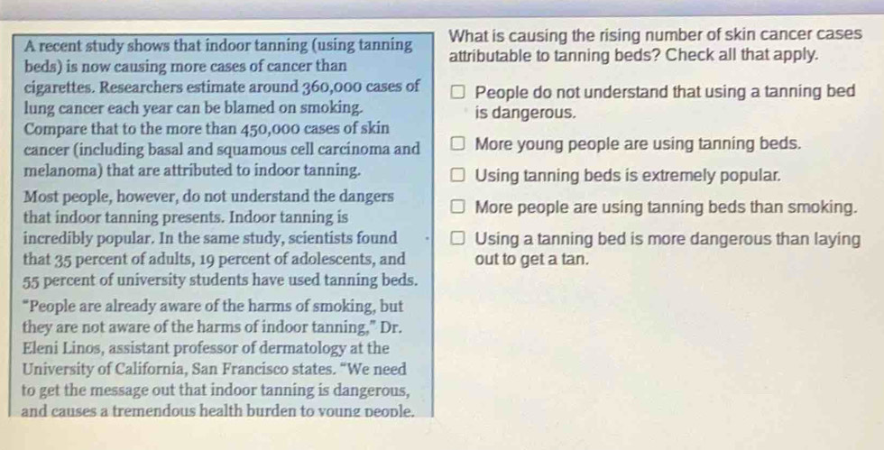 Solved: What is causing the rising number of skin cancer cases A recent ...