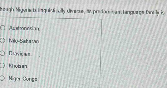 Solved: hough Nigeria is linguistically diverse, its predominant ...