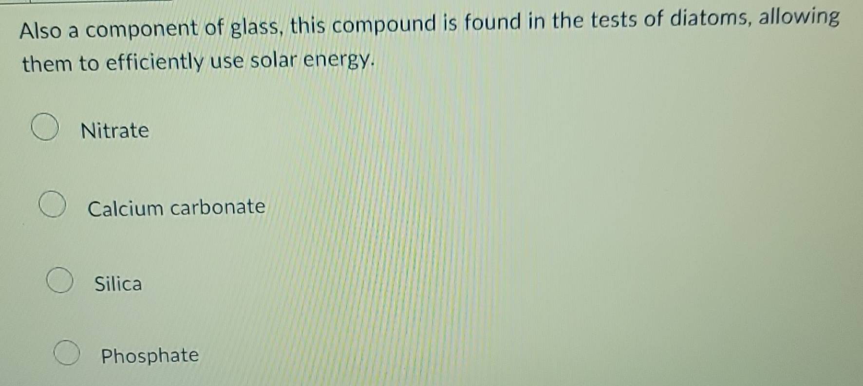 Solved: Also a component of glass, this compound is found in the tests ...