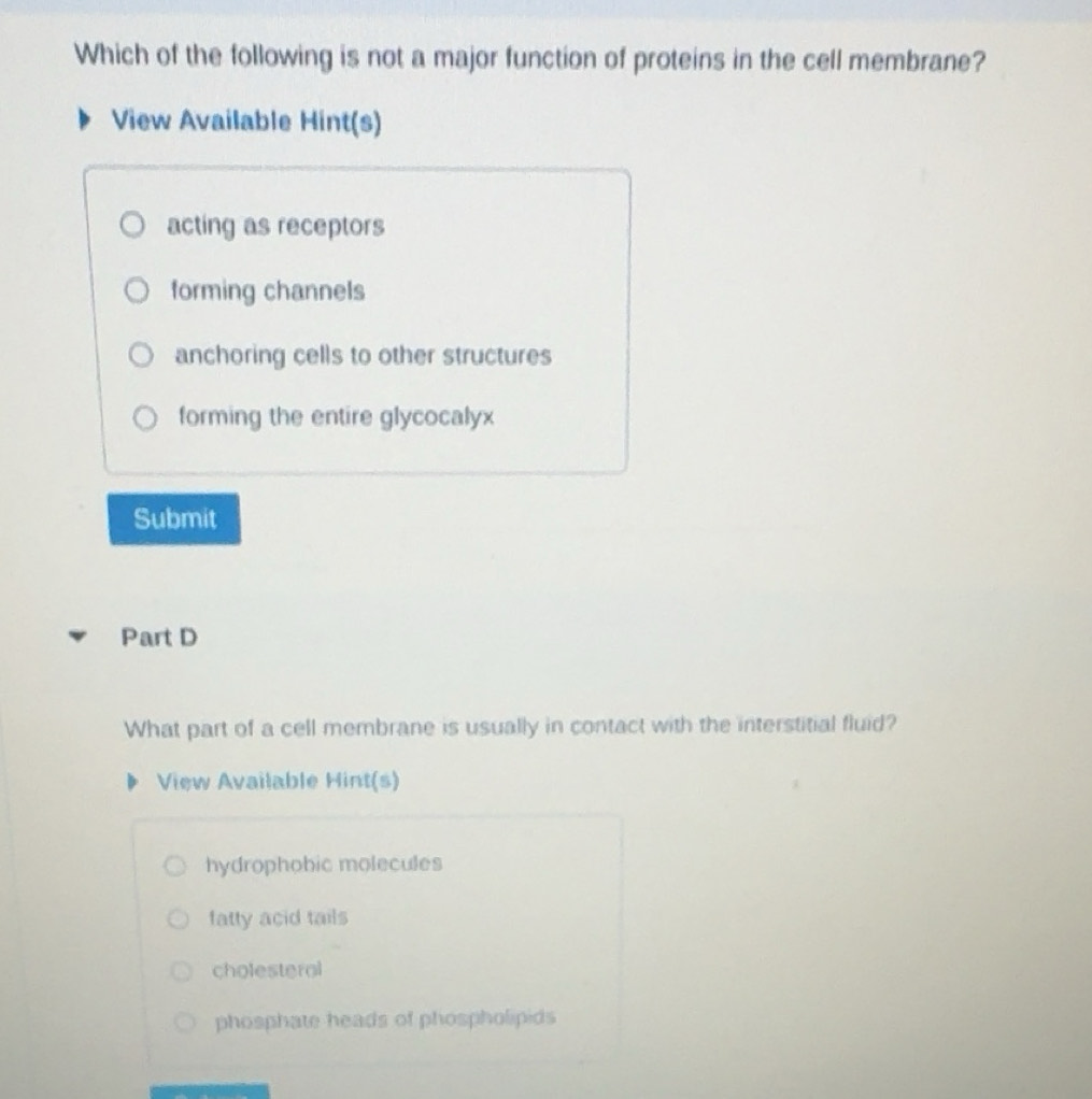 Solved: Which of the following is not a major function of proteins in the cell membrane? View ...