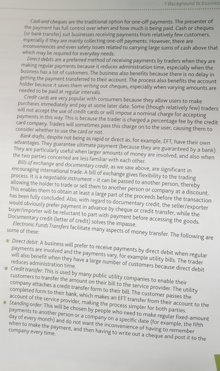 Solved: Background to busines Cash and cheques are the traditional ...