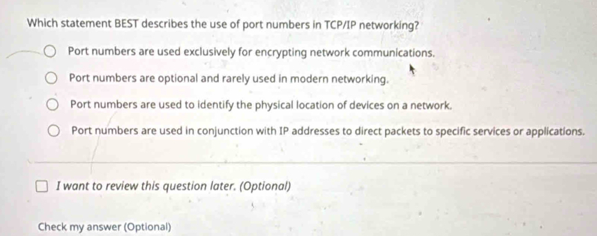 Solved Which Statement Best Describes The Use Of Port Numbers In Tcp Ip Networking Port