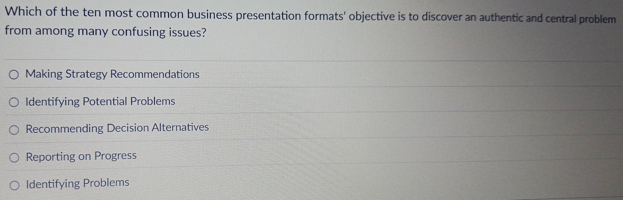 Solved: Which of the ten most common business presentation formats ...