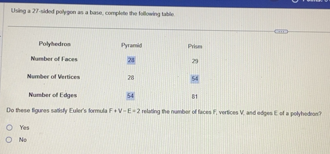 Solved: Using a 27 -sided polygon as a base, complete the following ...