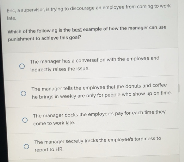Solved: Eric, a supervisor, is trying to discourage an employee from ...