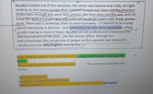 Solved: Rosabel looked out of the windows; the street was blurred and ...