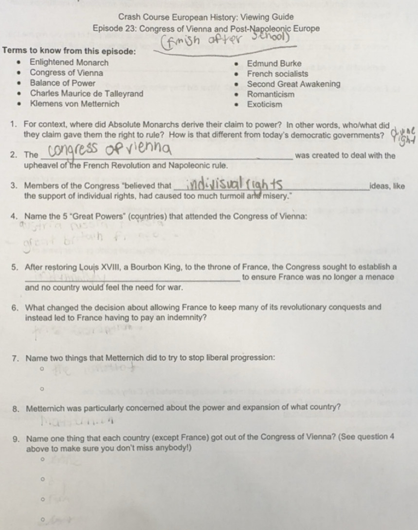 Solved: Crash Course European History: Viewing Guide Episode 23 ...