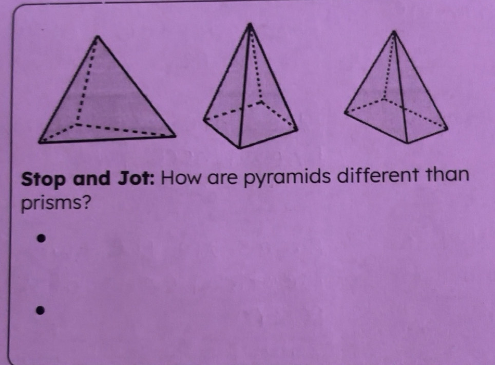 Solved: Stop and Jot: How are pyramids different than prisms? [Math]