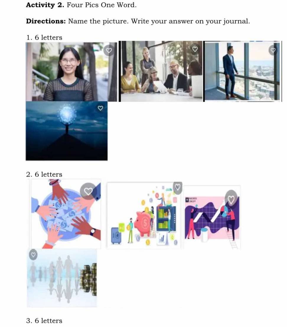 Solved: Activity 2. Four Pics One Word. Directions: Name the picture ...