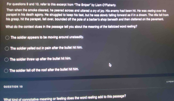 Solved: For questions 9 and 10, refer to this excerpt from 'The Sniper ...