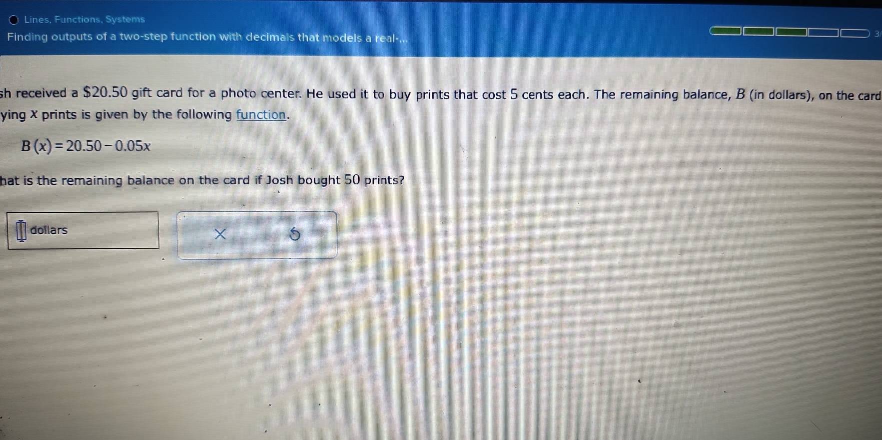 Solved: Lines, Functions, Systems Finding outputs of a two-step function with decimals that ...