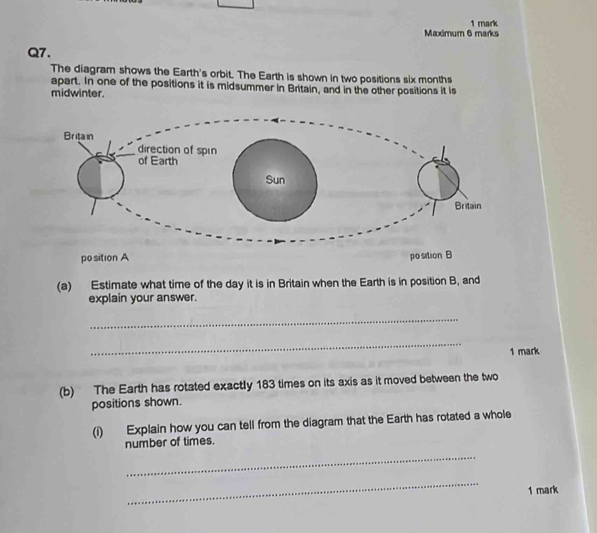 Solved: Maximum 6 marks Q7. The diagram shows the Earth's orbit. The ...