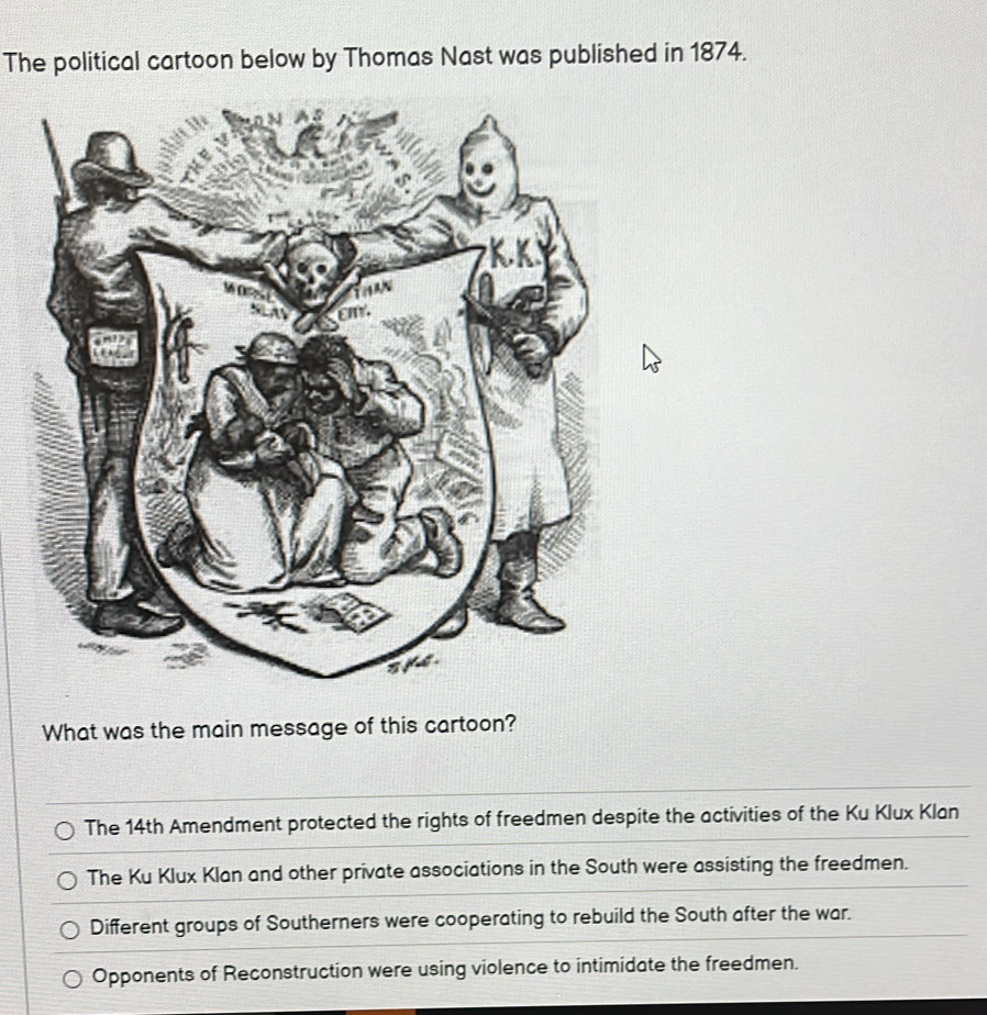 Solved: The political cartoon below by Thomas Nast was published in ...