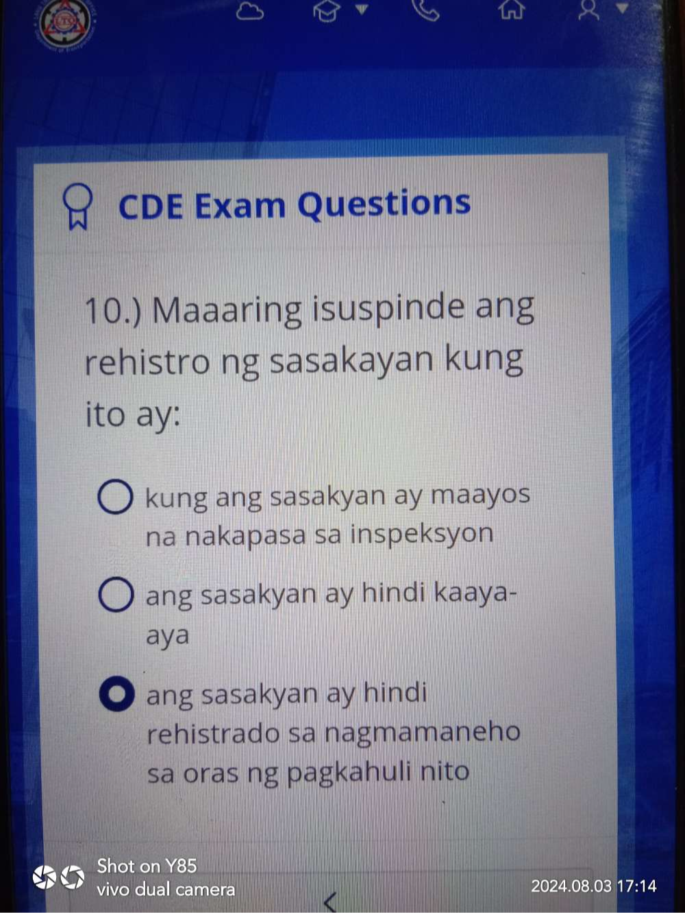 Solved: CDE Exam Questions 10.) Maaaring isuspinde ang rehistro ng ...