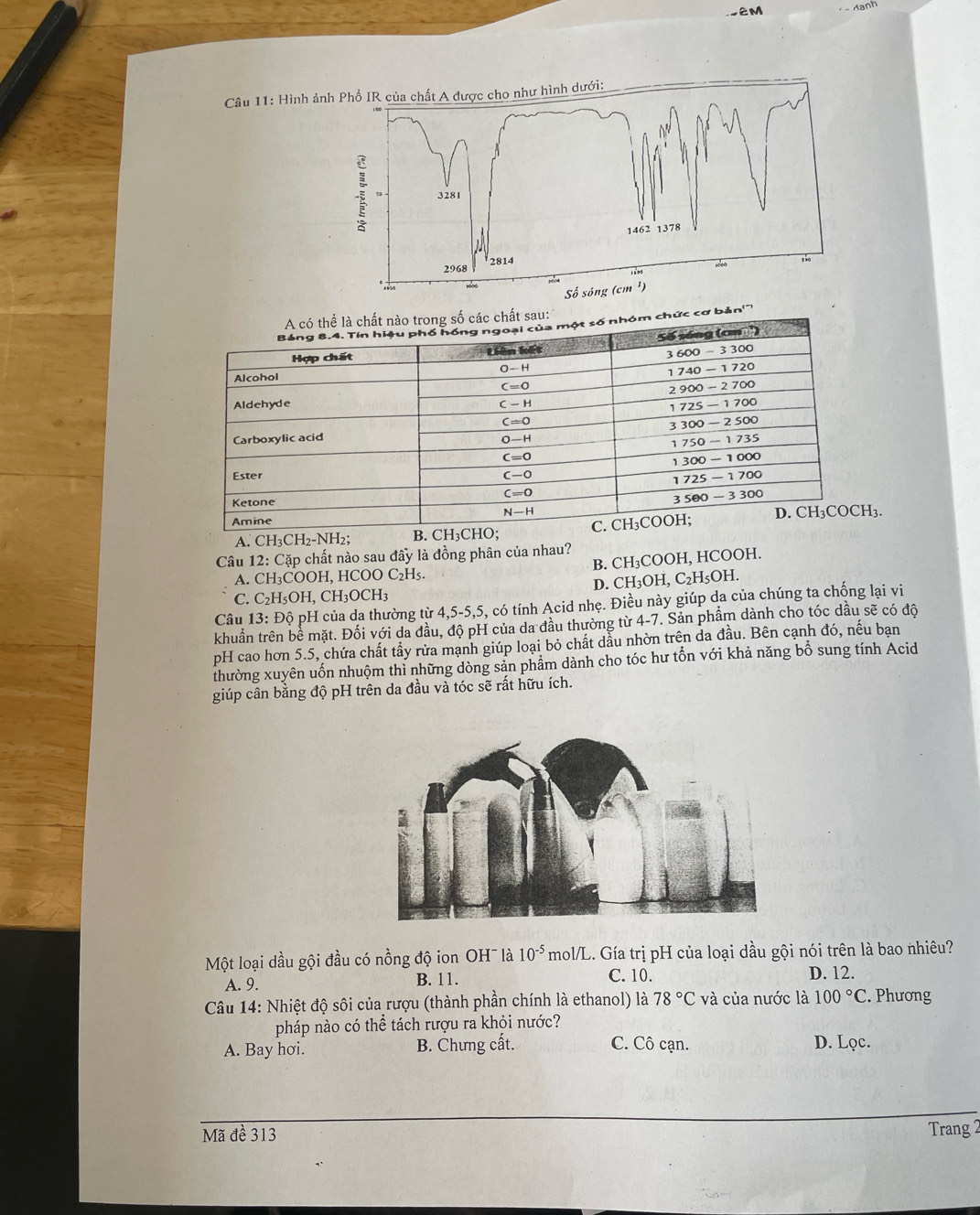 Giải quyết:EM Câu 11: Hình ảnh Phố IR của chất A được cho như hình dưới ...