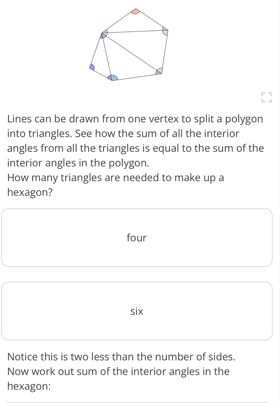 Solved: Lines can be drawn from one vertex to split a polygon into ...