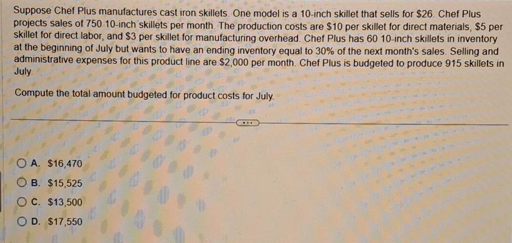 Solved: Suppose Chef Plus manufactures cast iron skillets. One model is ...