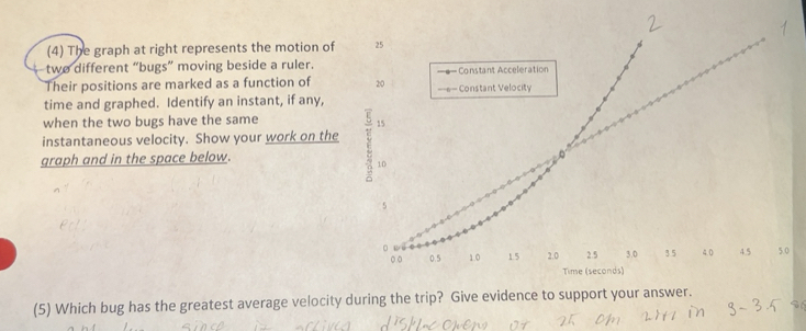 Solved: (4) The graph at right represents the motion of 25 two ...