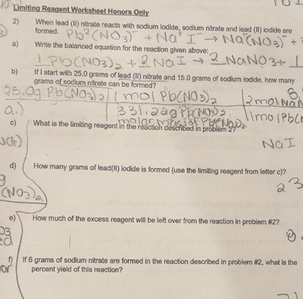 Solved: Limiting Reagent Worksheet Honors Only 2) When lead (II ...