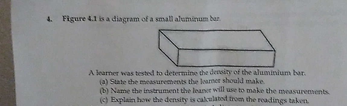 Solved: Figure 4.1 is a diagram of a small aluminum bar. A learner was ...