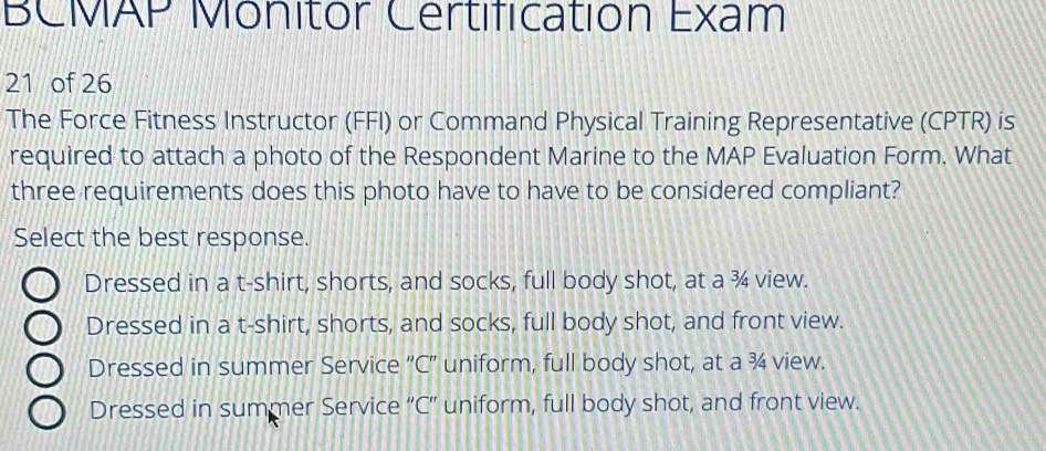 Solved: BCMAP Monitor Certification Exam 21 of 26 The Force Fitness ...