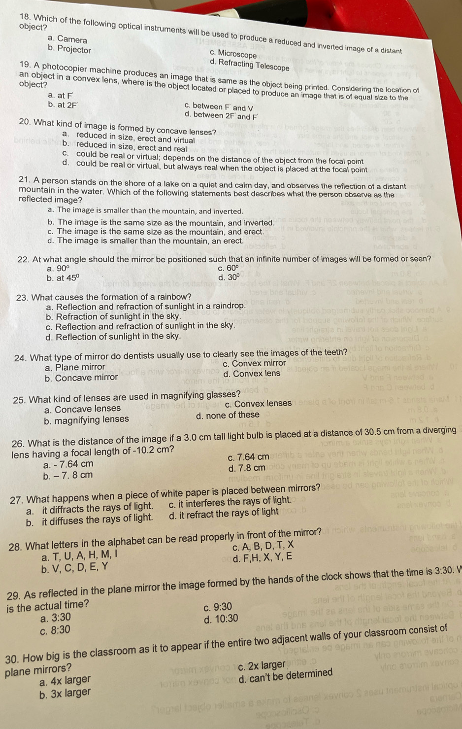 Solved: object? 18. Which of the following optical instruments will be ...
