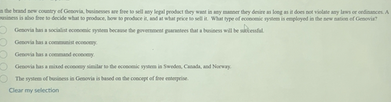 Solved: the brand new country of Genovia, businesses are free to sell ...