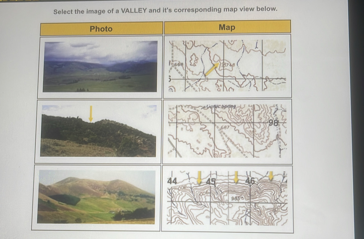 Solved: Select the image of a VALLEY and it's corresponding map view ...