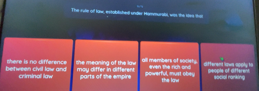 Gelöst:The rule of Iaw, established under Hammurabi, was the idea that ...