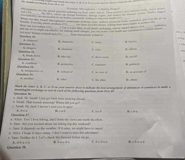 Giải quyết:blan caflet and mark the letter A, B, C or D on your answer ...