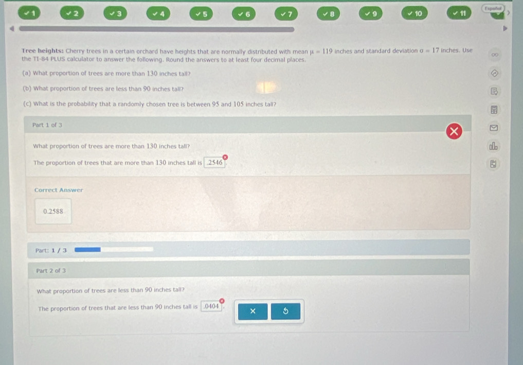 Solved: 4 5 Español 8 9 10 11 4 Tree heights: Cherry trees in a certain ...