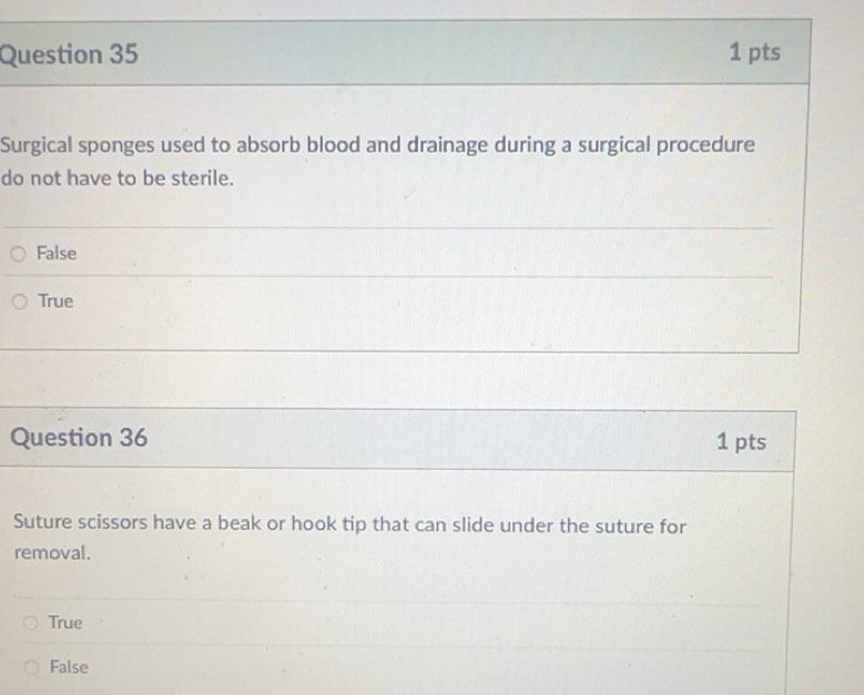 Solved: Surgical sponges used to absorb blood and drainage during a ...