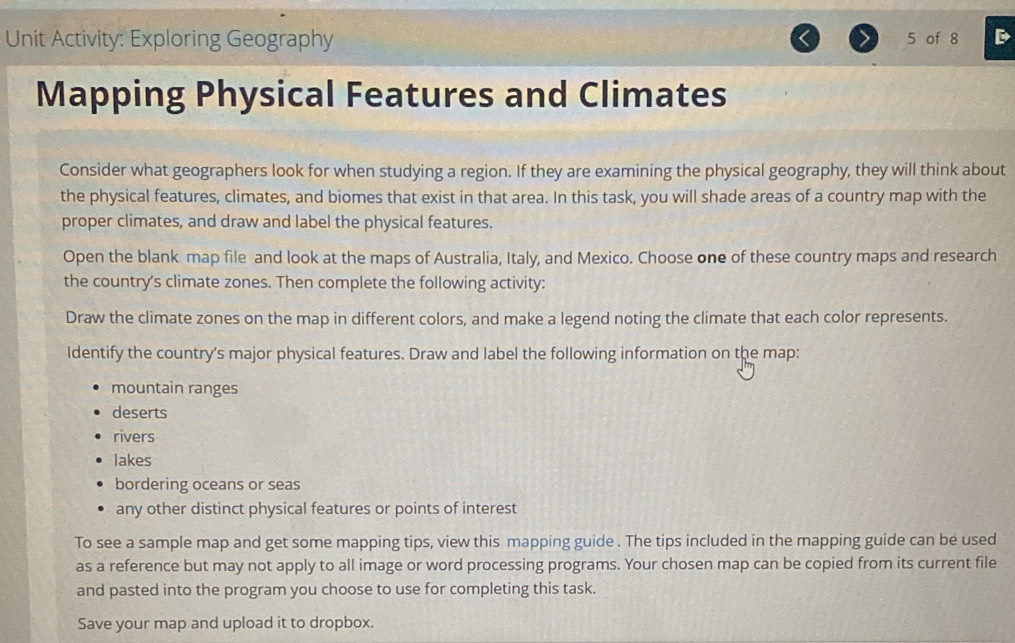 Solved: Unit Activity: Exploring Geography 5 of 8 D Mapping Physical ...