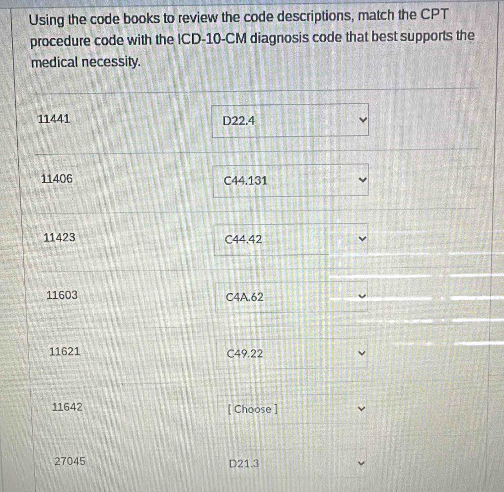 Solved: Using the code books to review the code descriptions, match the ...
