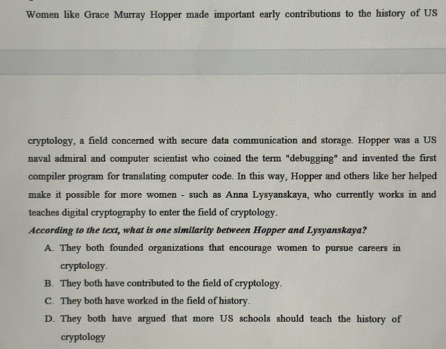 Solved: Women like Grace Murray Hopper made important early ...