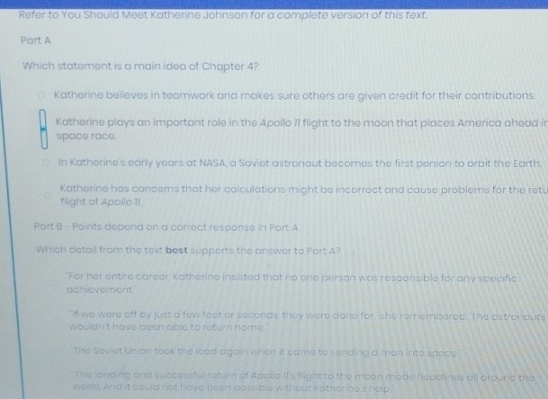 Solved: Refer to You Should Meet Katherine Johnson for a complete ...