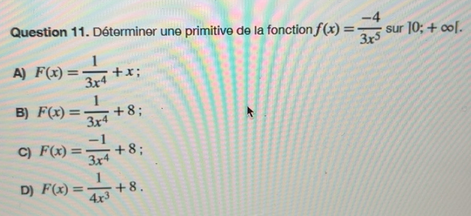 Solved: Déterminer une primitive de la fonction f(x)= (-4)/3x^5 sur 10 ...