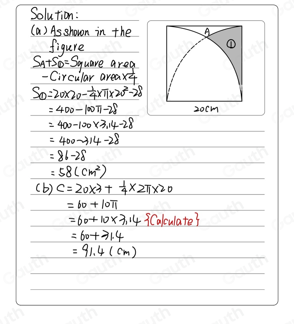 Solved: Two quadrants overlap each other in the square shown below. The ...