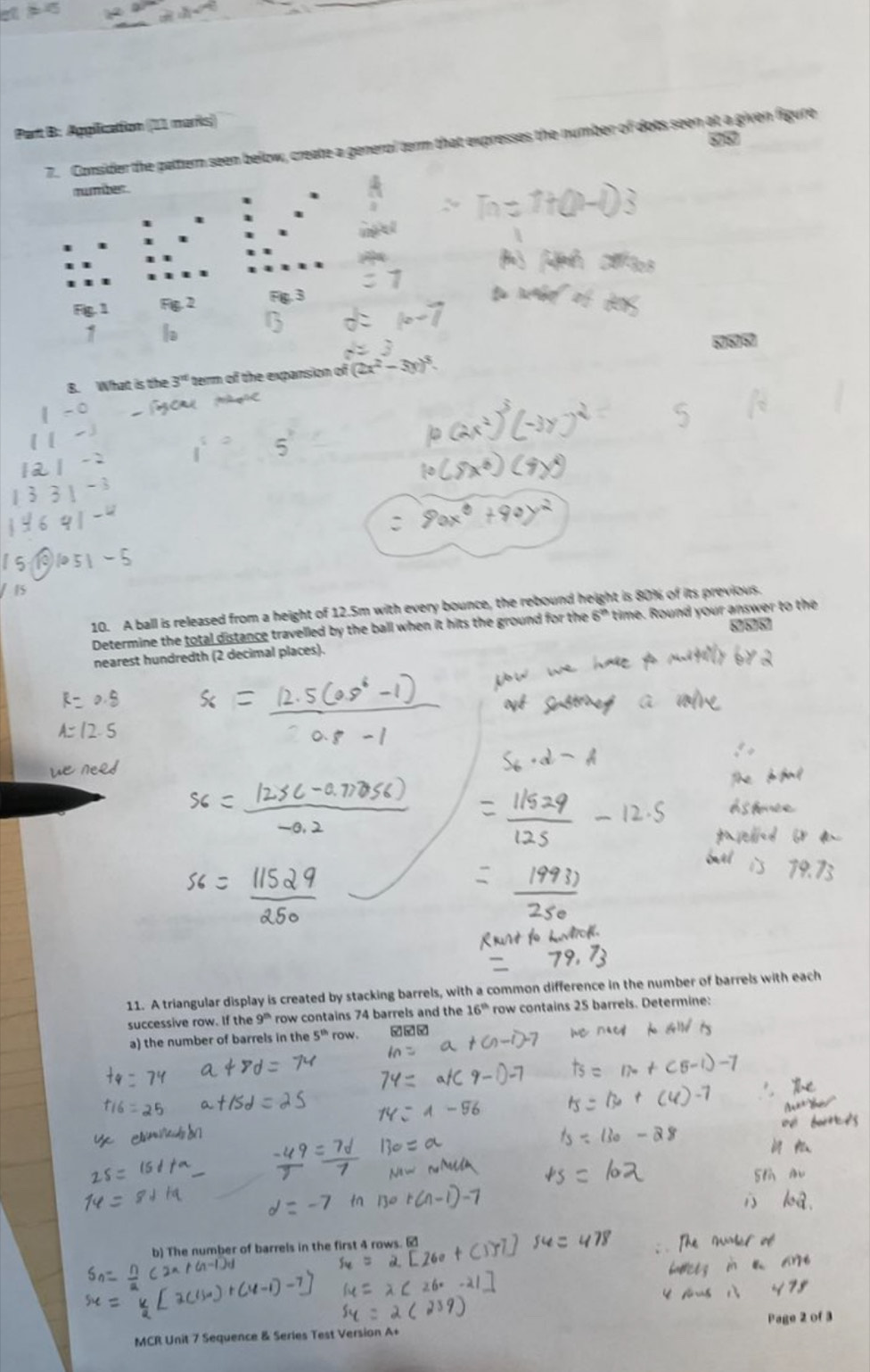 Solved: Agglication (11 marks) 7. Consider the pattern seen below ...